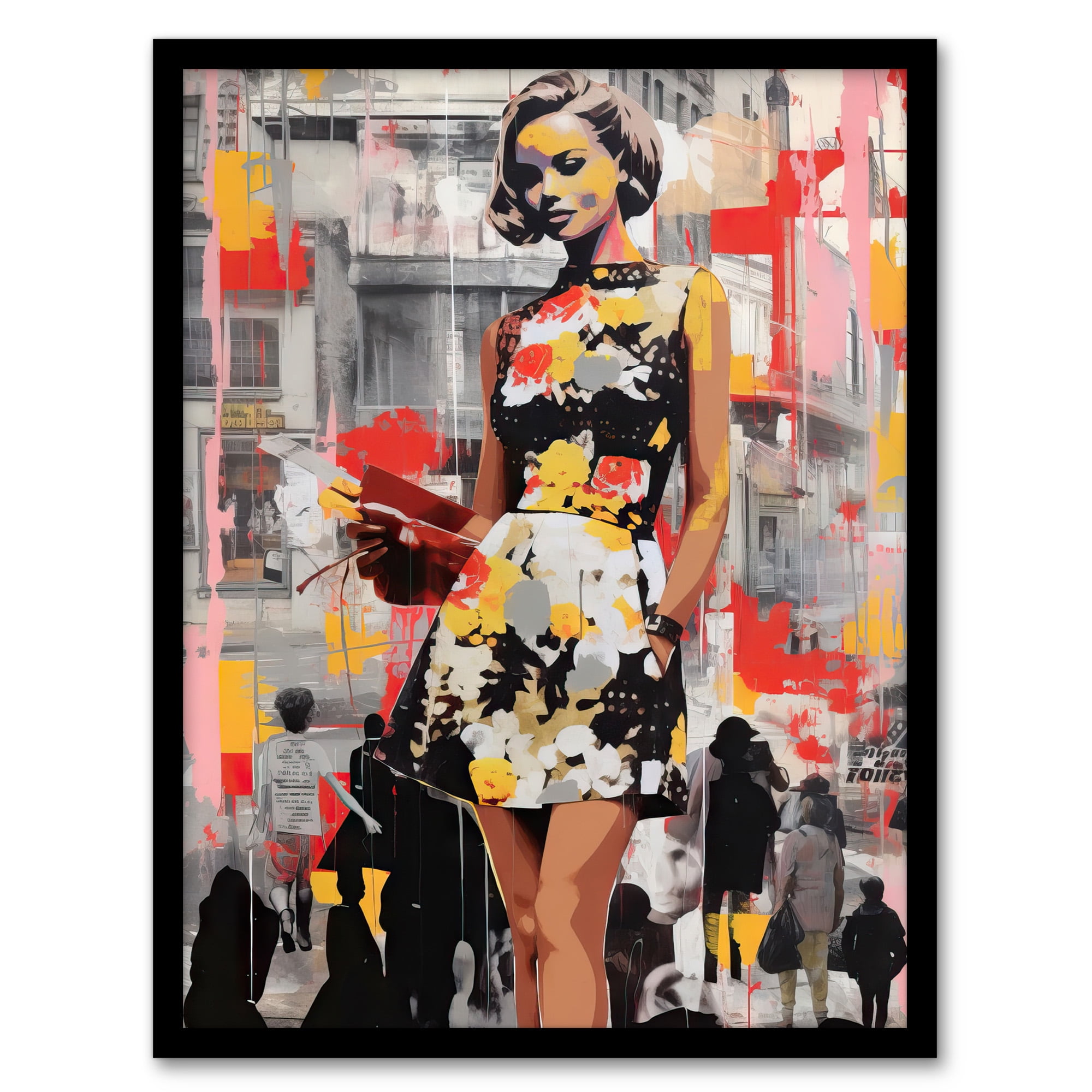 Vintage Woman Spring Fashion Advert Picture Collage Acrylic Red Yellow ...
