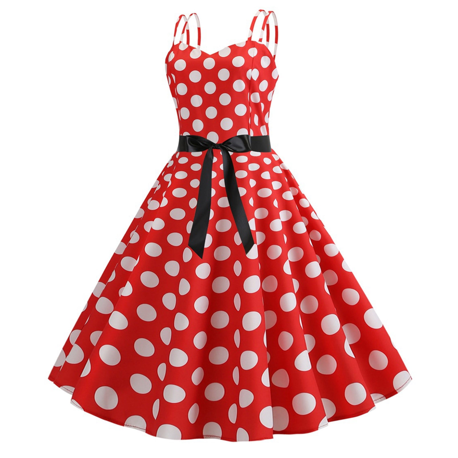 Vintage Women Pink Polka Dot Dresses 1950s Rockabilly Swing Dress Pinup ...