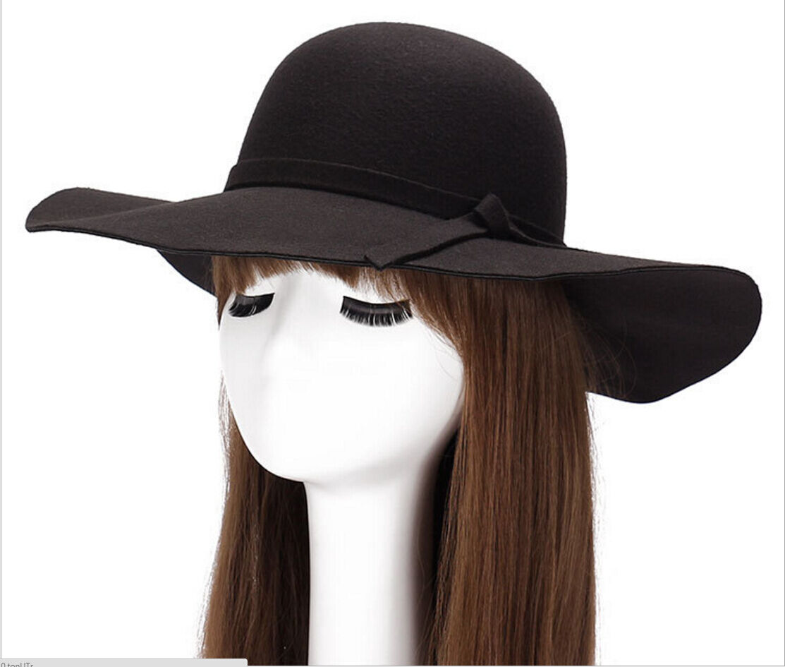 Vintage Women Wide Brim Floppy Warm Wool-look/effect Hat Trilby Bowler ...