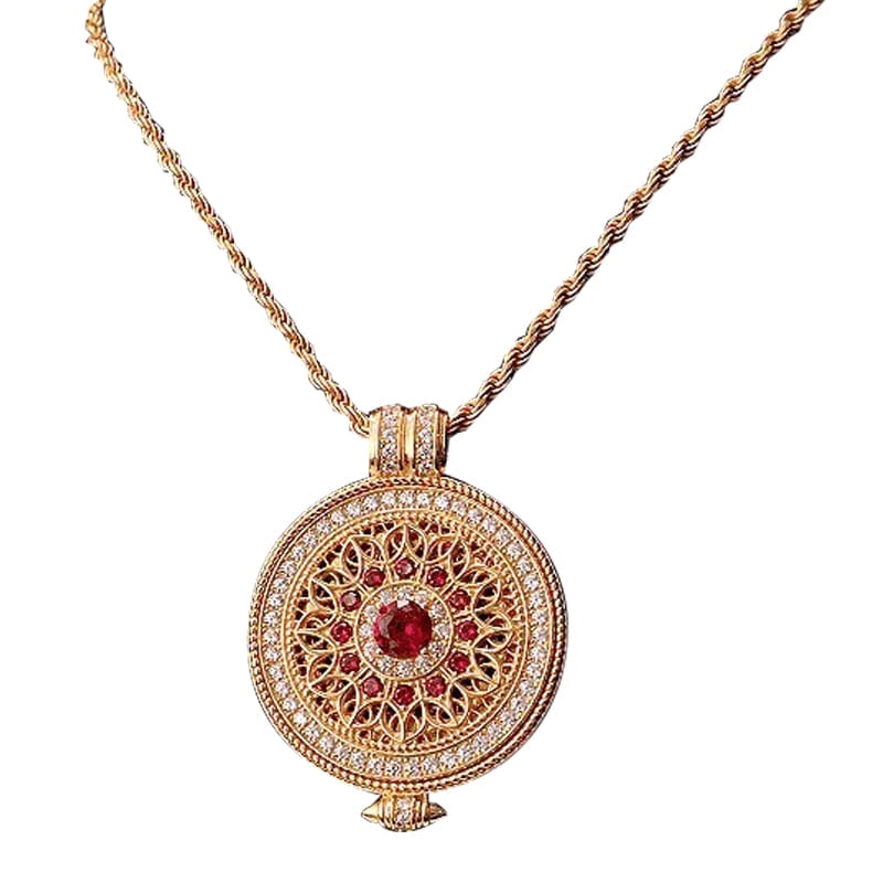 Vintage Women's Necklace with Ruby-Accented Rose & Compass Design ...