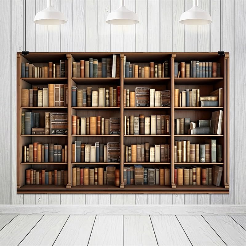 Vintage Wood Bookcase Backdrop Retro Library Bookshelf School Library ...