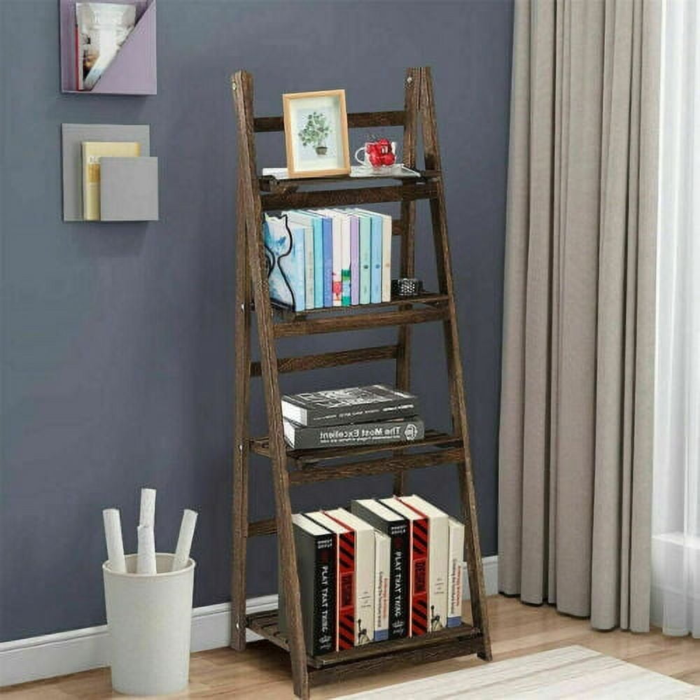 Vintage Wood Bookshelf Foldable Ladder Shelf Plant Display Stand Corner ...