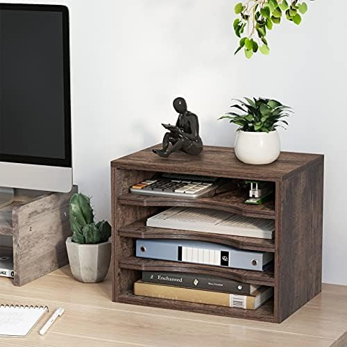 Vintage Wood File Organizer Desktop, 13.4’’ Document Letter Mail Tray ...