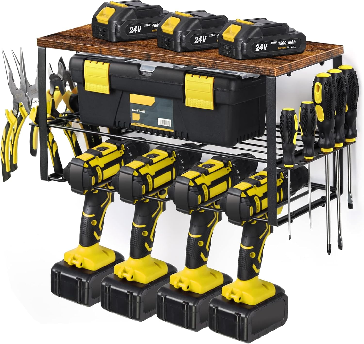Vintage Wood Finish Power Tool Organizer | Wall Mount Drill Holder with ...