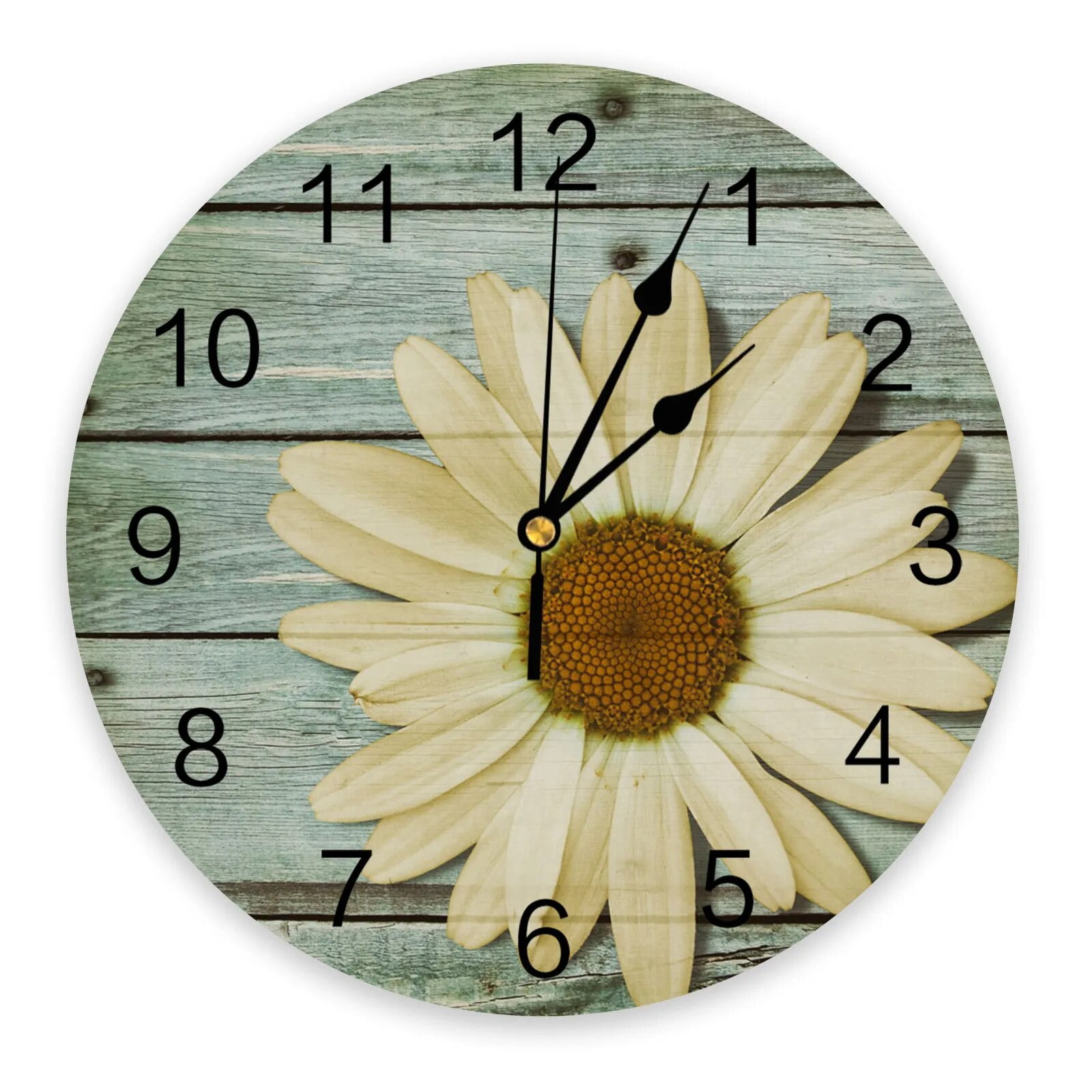 Vintage Wood Grain Daisy PVC Wall Clock Modern Design Living Room ...