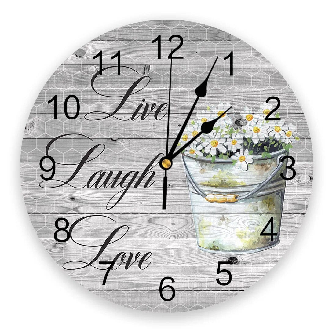 Vintage Wood Grain Flower Daisy Wall Clock Home Decor Bedroom Silent ...