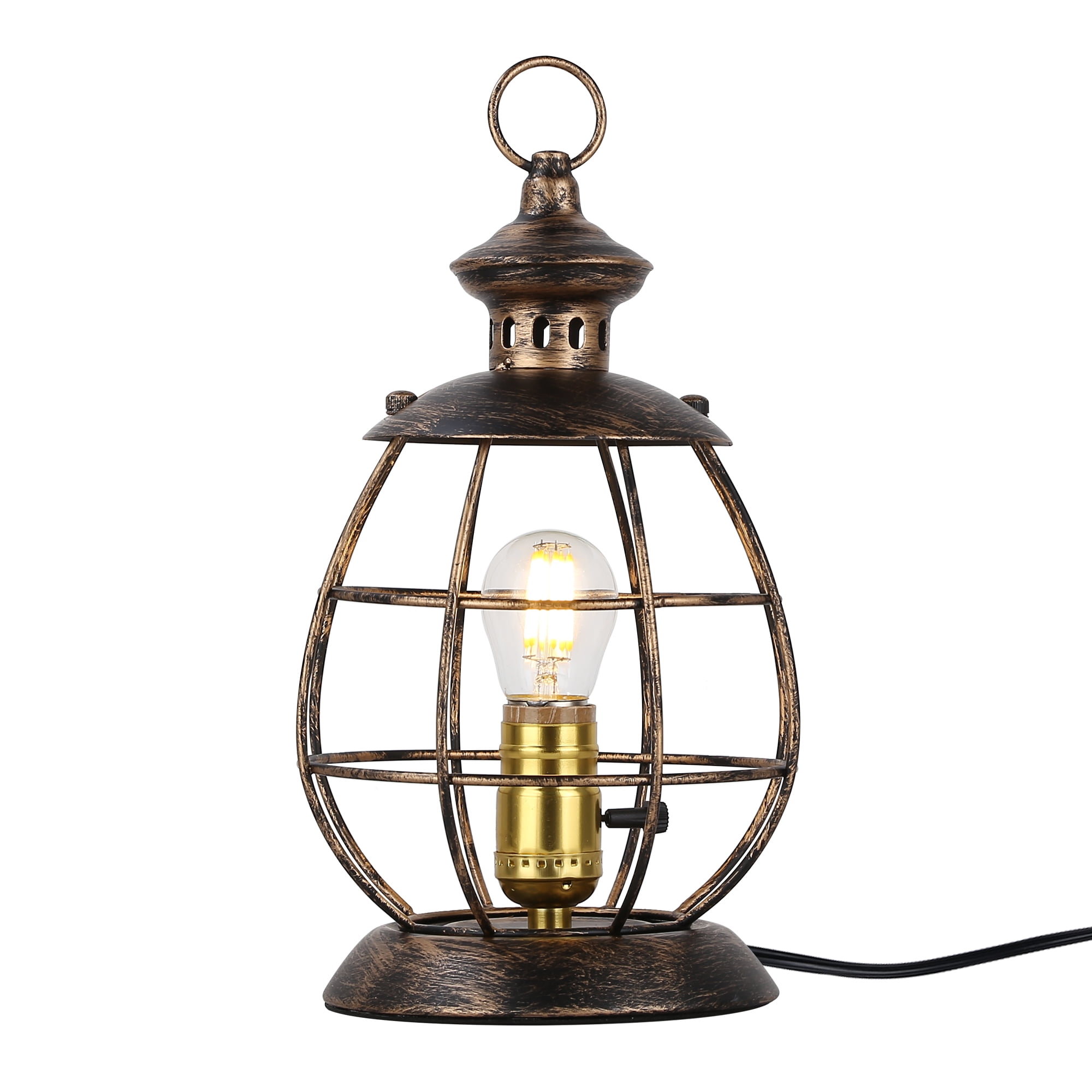 Vintage Wood Lantern Gold Table Lamp for Living Room, Industrial Anti ...