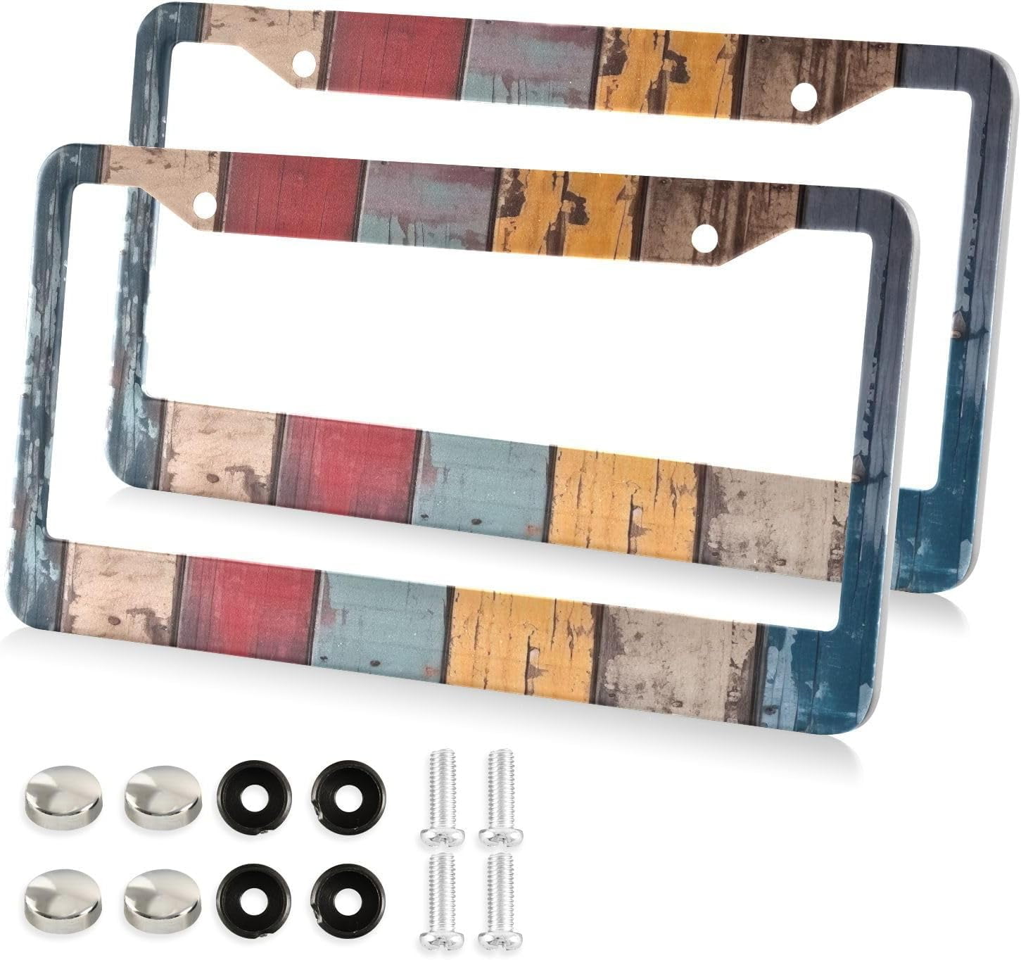 Vintage Wood License Plate Frame, Aluminum Car Tag Frames, 2 Pack ...