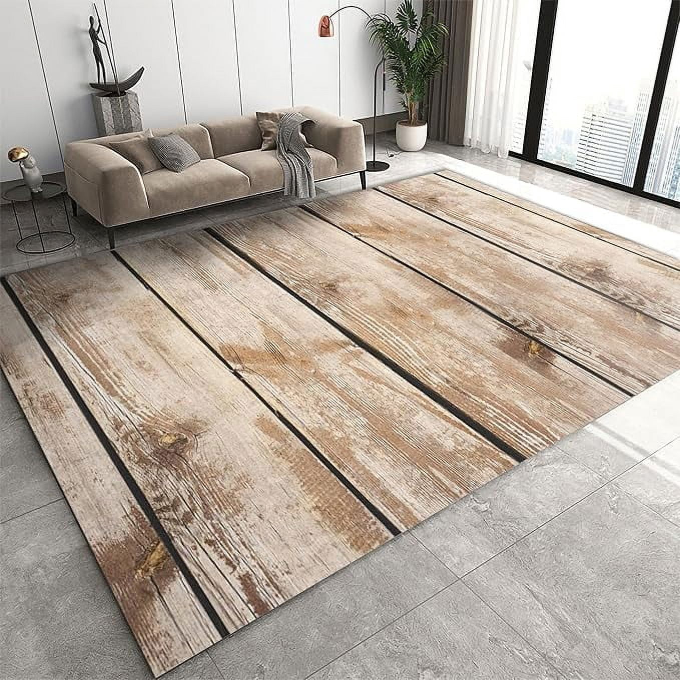Vintage Wood Plank Texture Area Rug, Rustic Wooden Barn Door Indoor Non ...