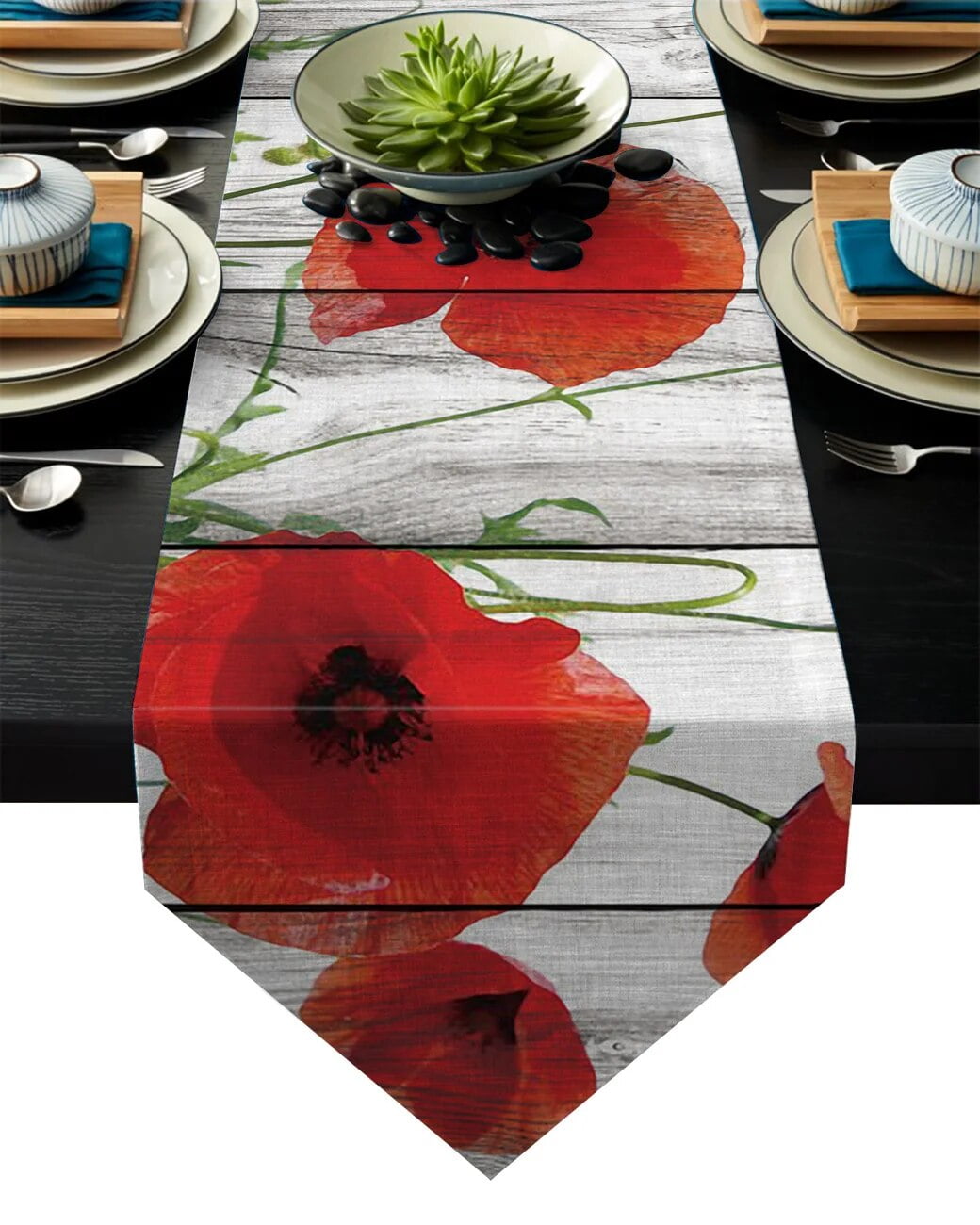 Vintage Wood Red Flowers Poppy Table Runners Table Flag Tablecloths Party Decoration Table ...