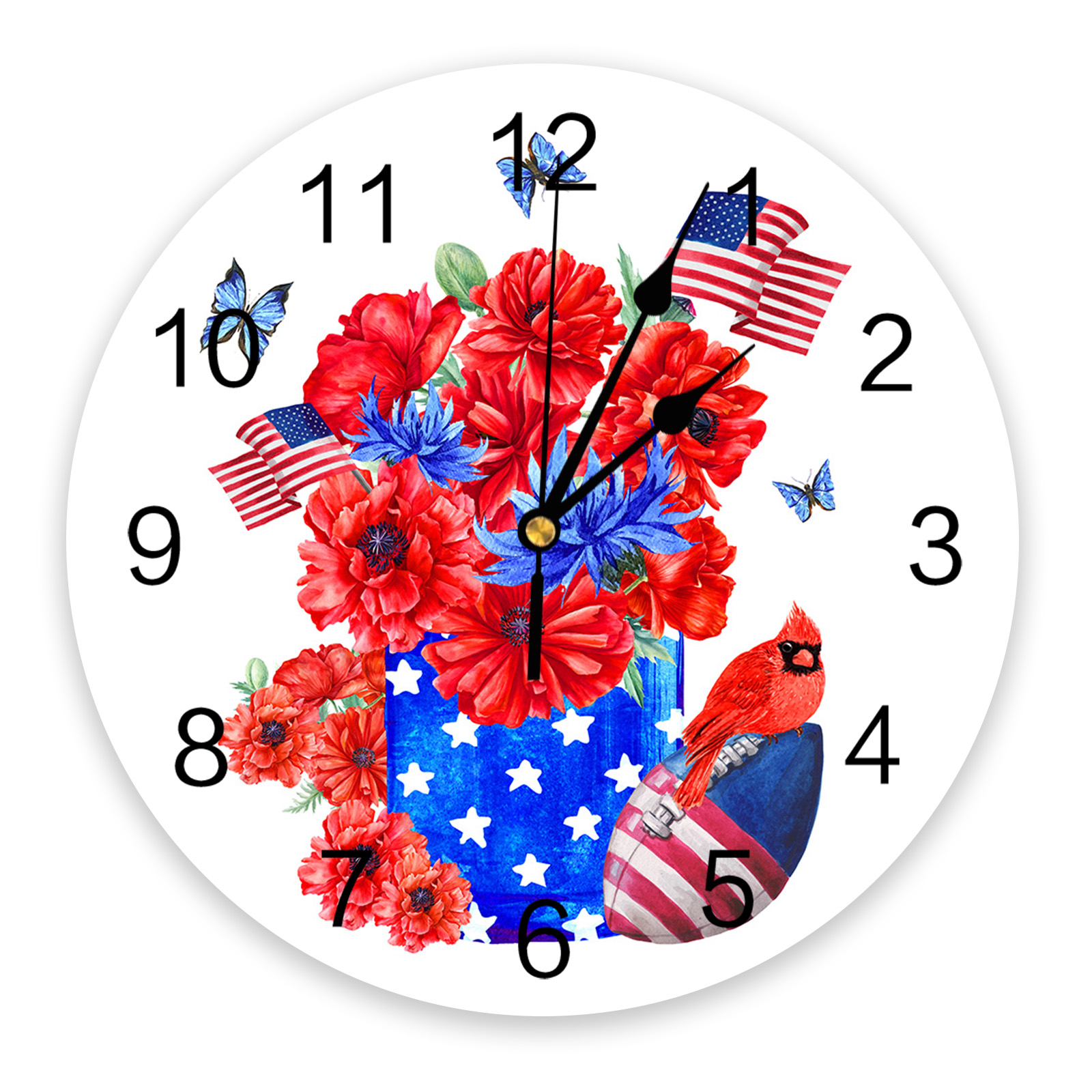 Vintage Wood Red Flowers Poppy Wall Clock Art Clocks Personality Living ...