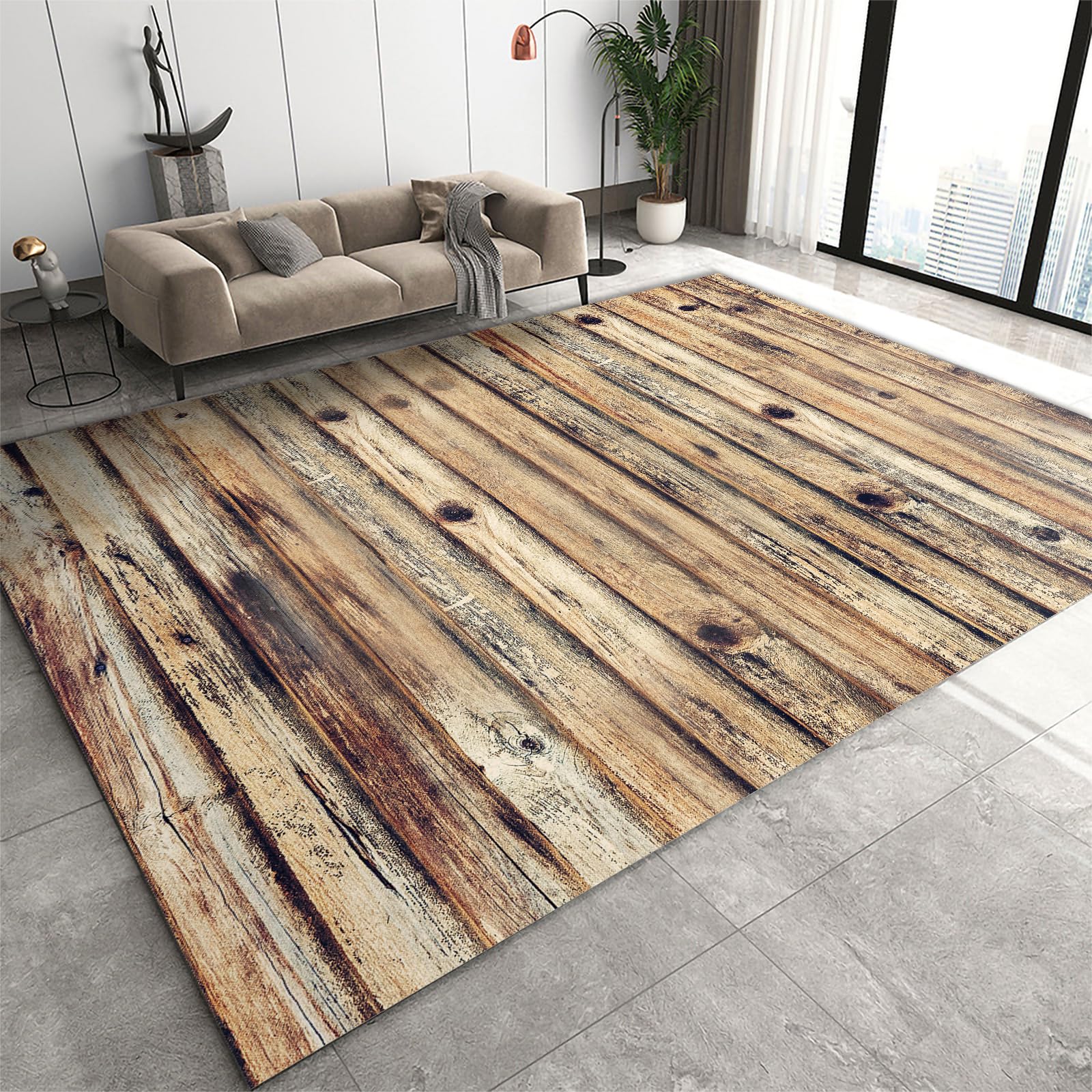Vintage Wood Rustic Country Area Rug, Distressed Wood Panel Print ...