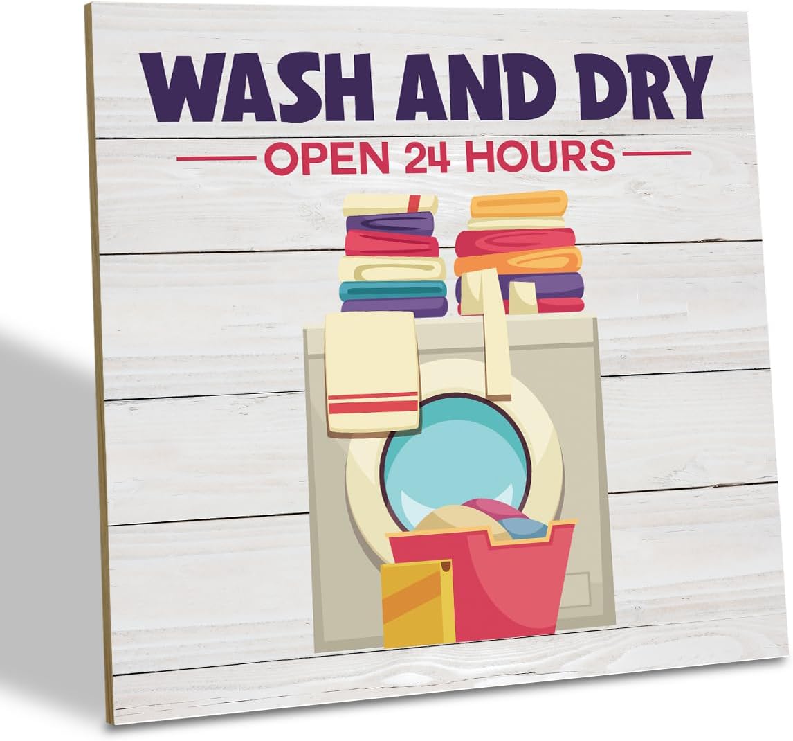 Vintage Wood Sign Wash And Dry Open 24 Hours Sign Laundry Sign Wood ...