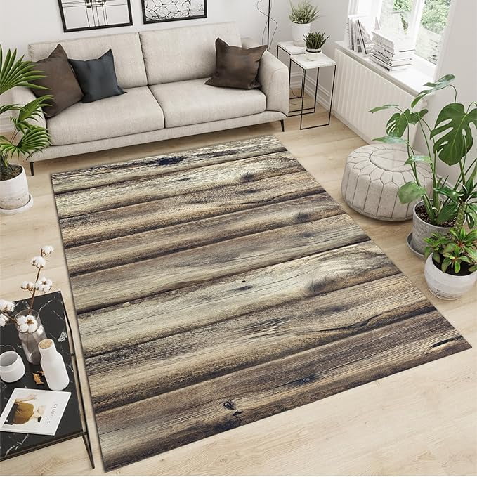 Vintage Wood Texture Area Rug, Farmhouse Rustic Art Style Large Carpet ...