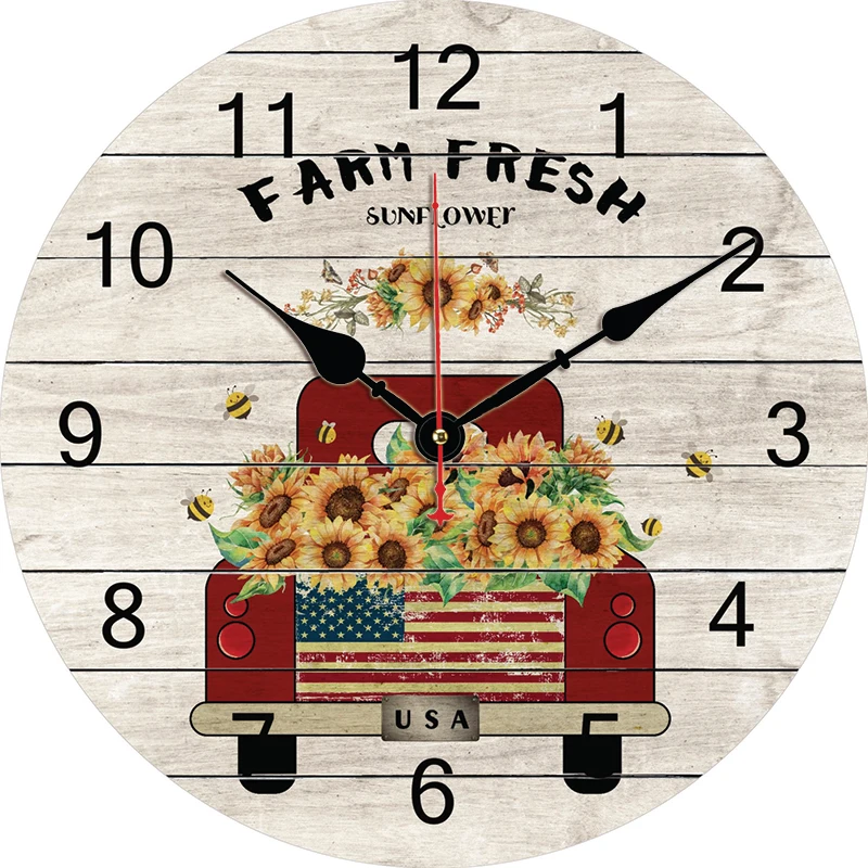 Vintage Wood Texture Custom Large Clock Living Room Home Decor Round ...