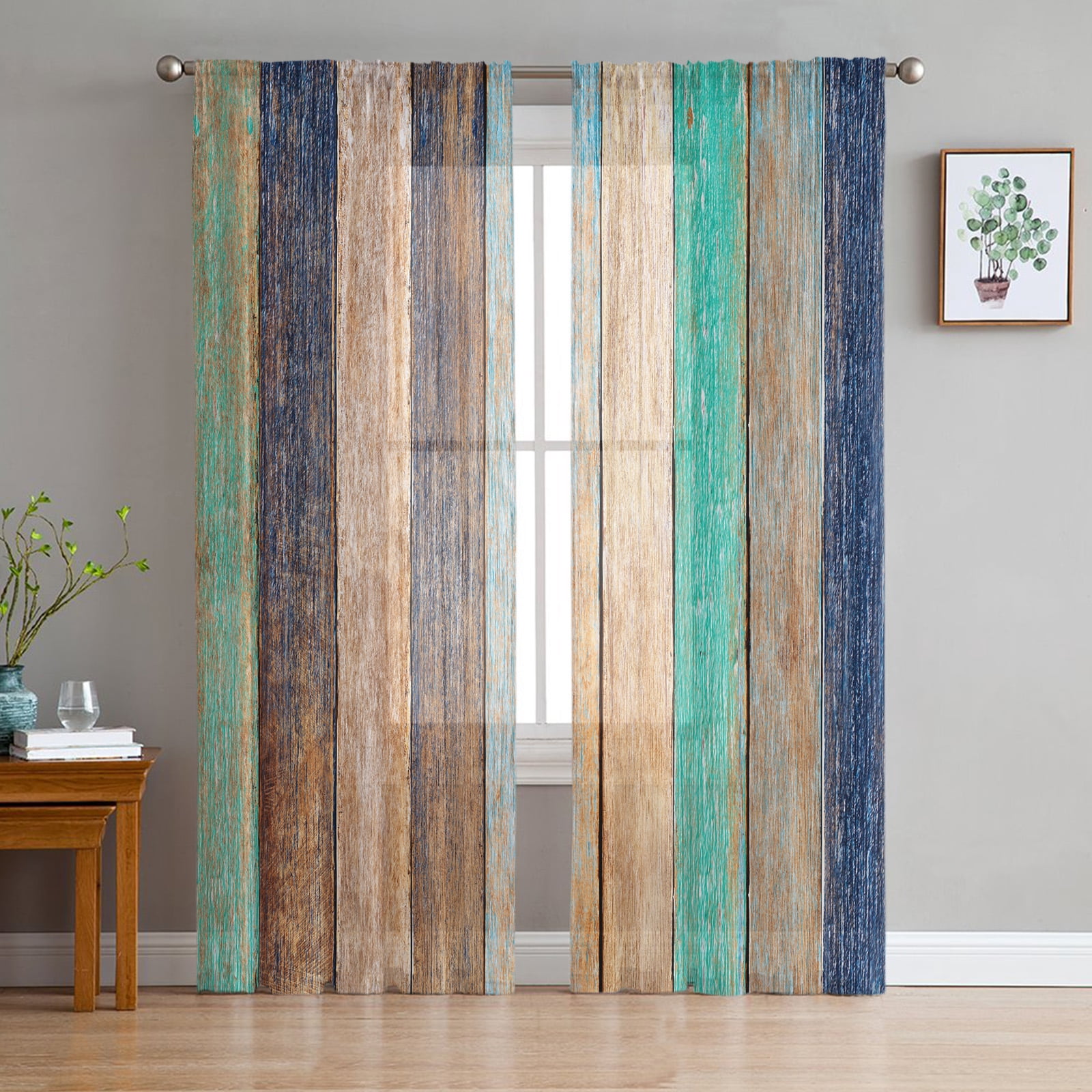 Vintage Wood Texture Modern Curtains For Living Room Transparent Tulle ...