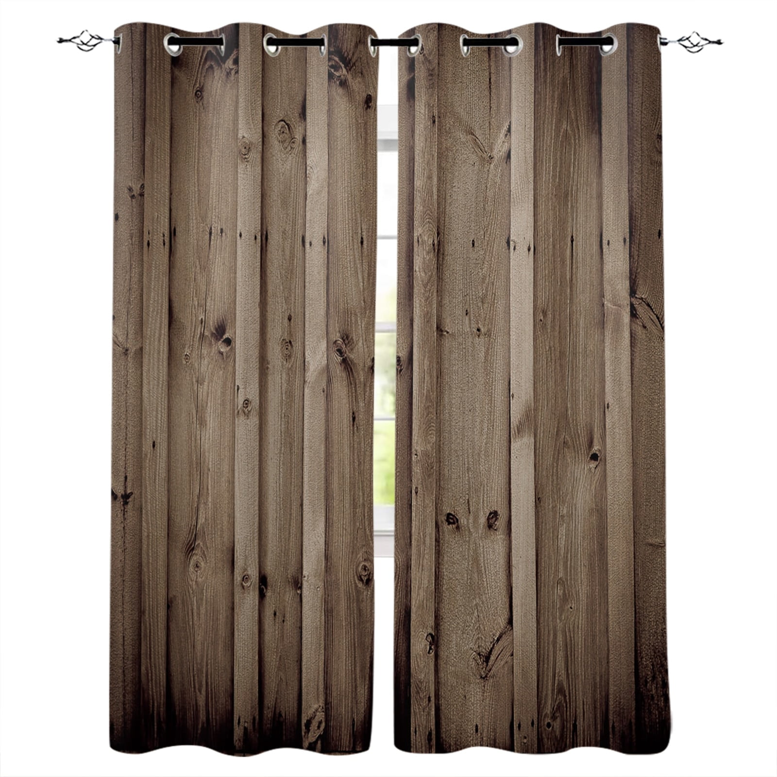 Vintage Wood Texture Window Curtains for Living Room Bedroom Kitchen ...