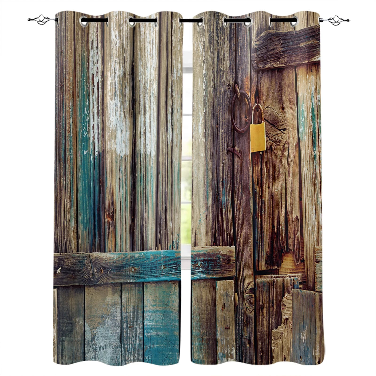 Vintage Wood Texture Window Curtains for Living Room Bedroom Kitchen ...