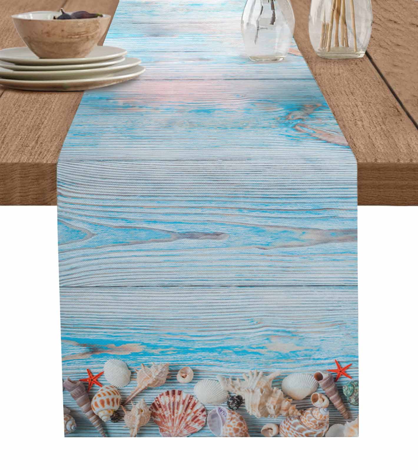 Vintage Wood Texture Wood Blue Rustic Home Table Runner Contracted Tea ...