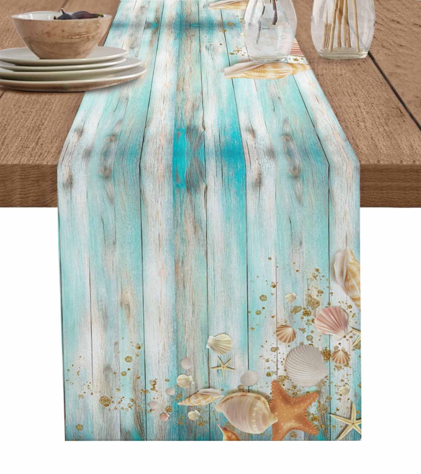 Vintage Wood Texture Wood Blue Rustic Home Table Runner Contracted Tea ...