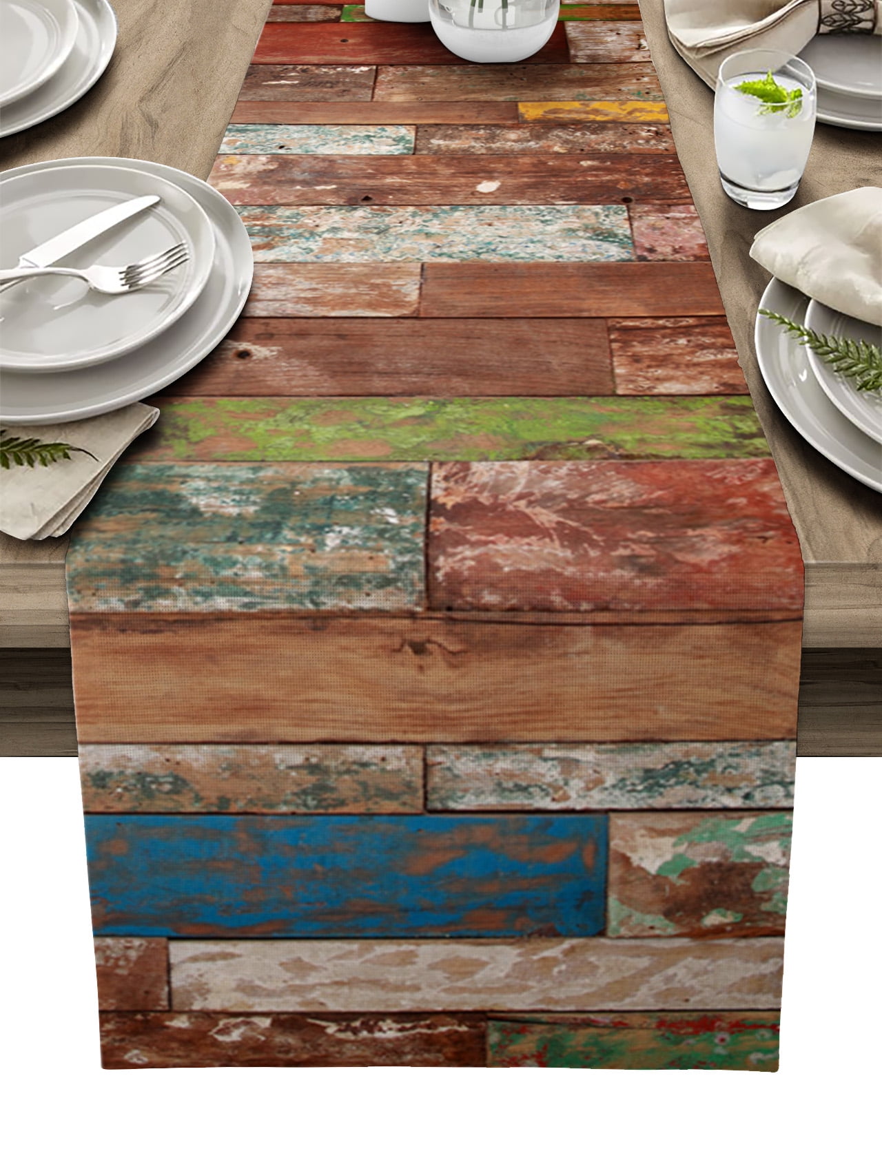 Vintage Wood Texture Wood Blue Rustic Home Table Runner Contracted Tea ...
