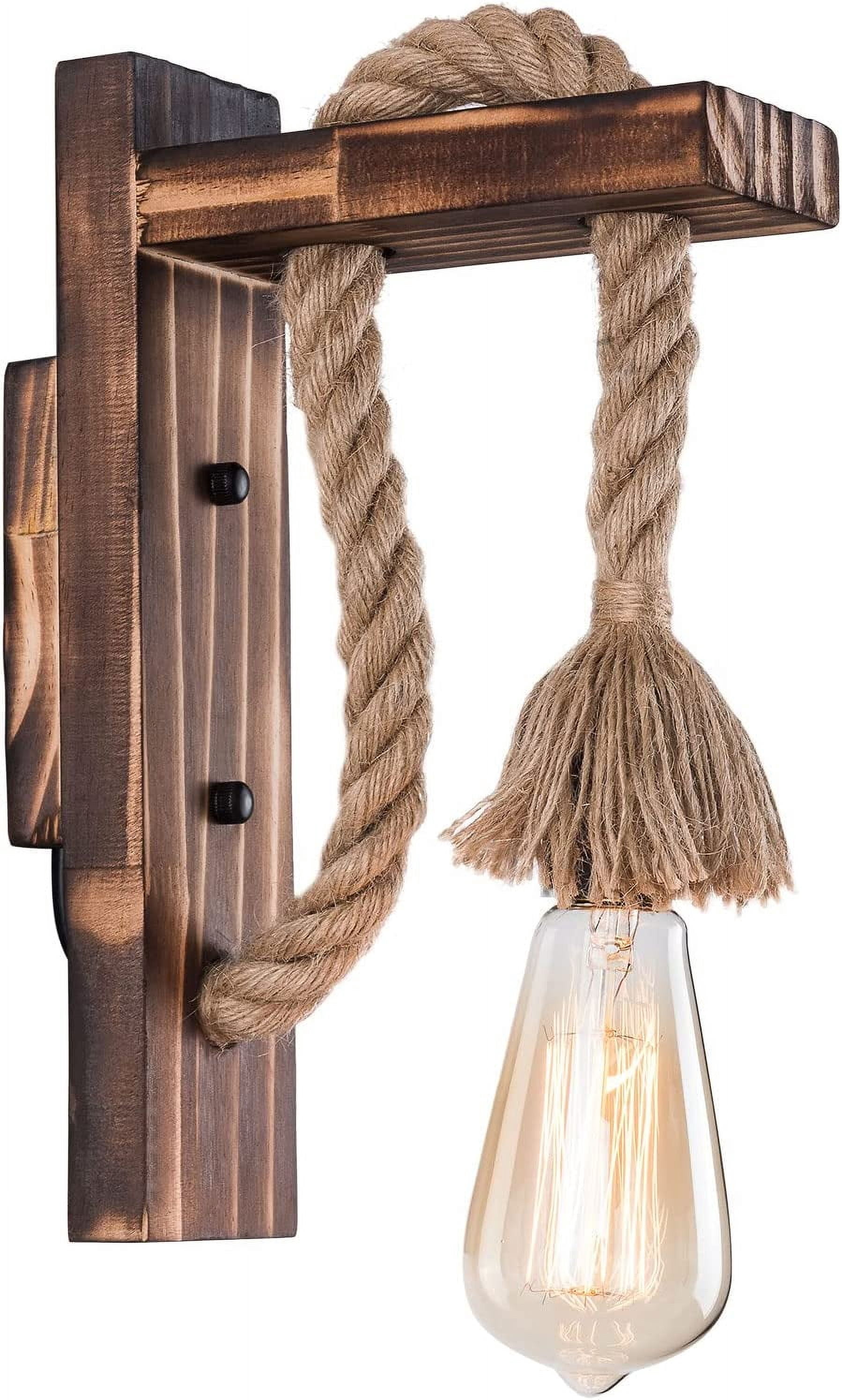 Vintage Wood Wall Sconces,Hemp Rope Wall Lamp Indoor Light fixtures ...