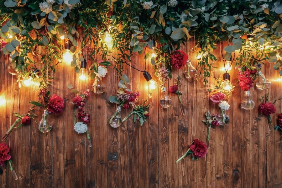 Vintage Wooden Board Backdrop Green Leaves Plants Flower Rustic ...