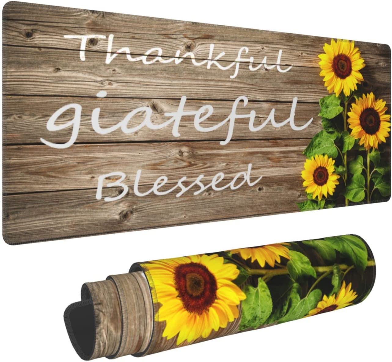 Vintage Wooden Board Yellow and Green Stitching Thank Full Sunflower ...