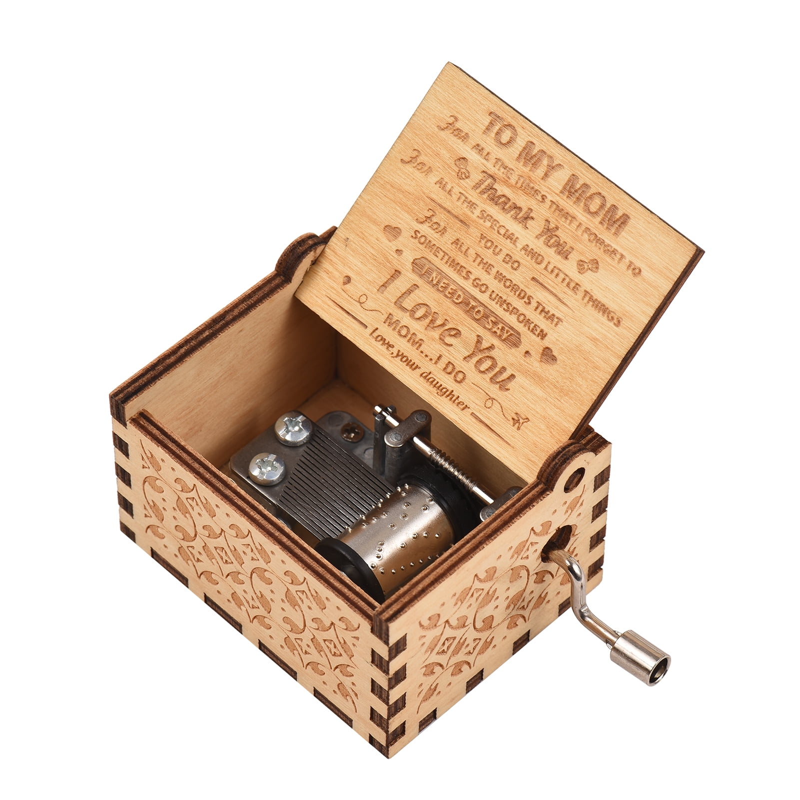 Vintage Wooden Box Palm-size Hand Crank Wood Case Musicbox Beautiful ...
