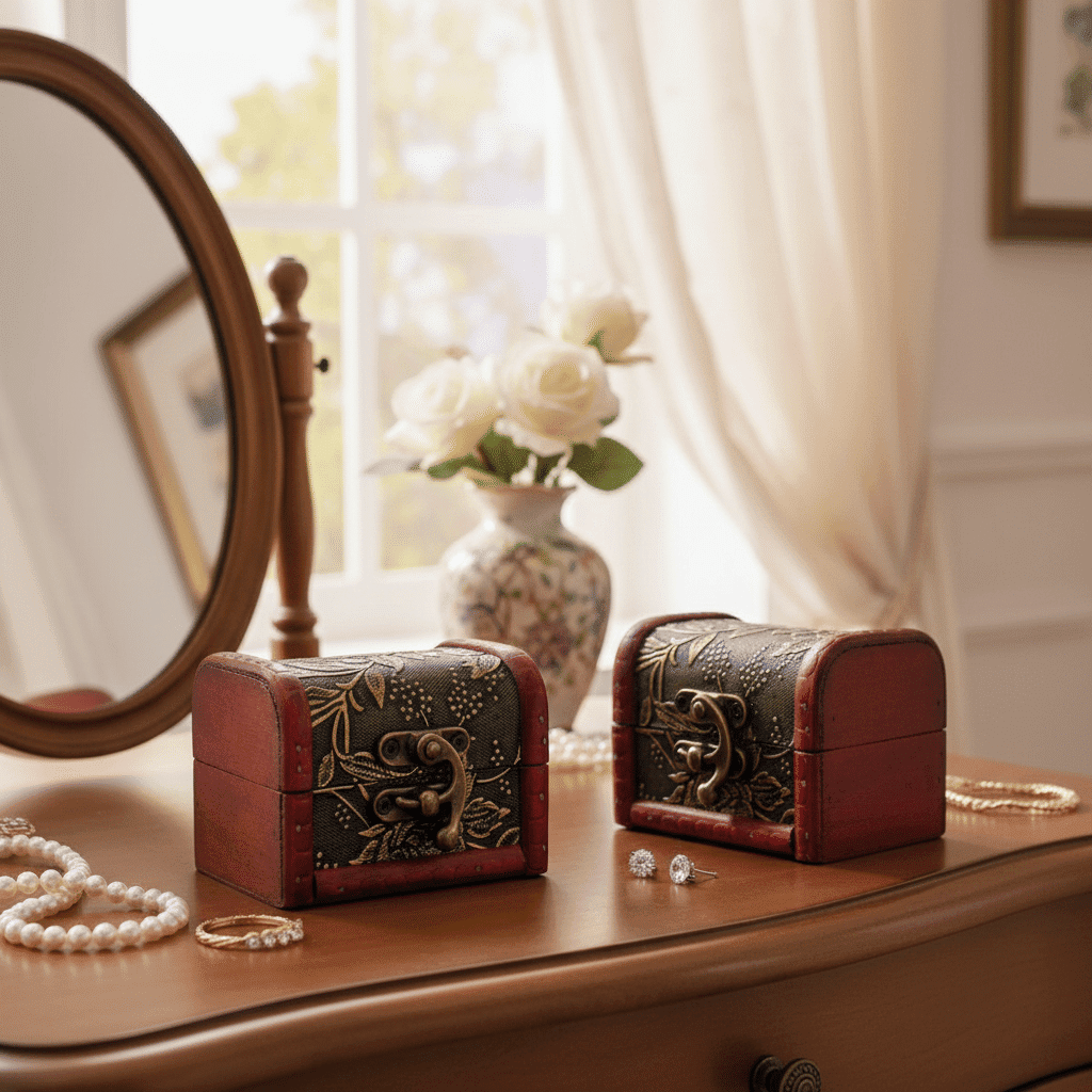 Vintage Wooden Box Set 2 and 8 PCS Lockable Jewelry Containers Wedding ...