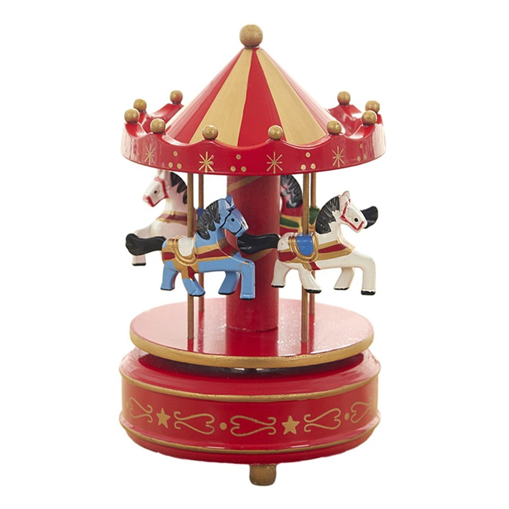 Vintage Wooden Carousel Music Box with Rotating Horse, Romantic ...