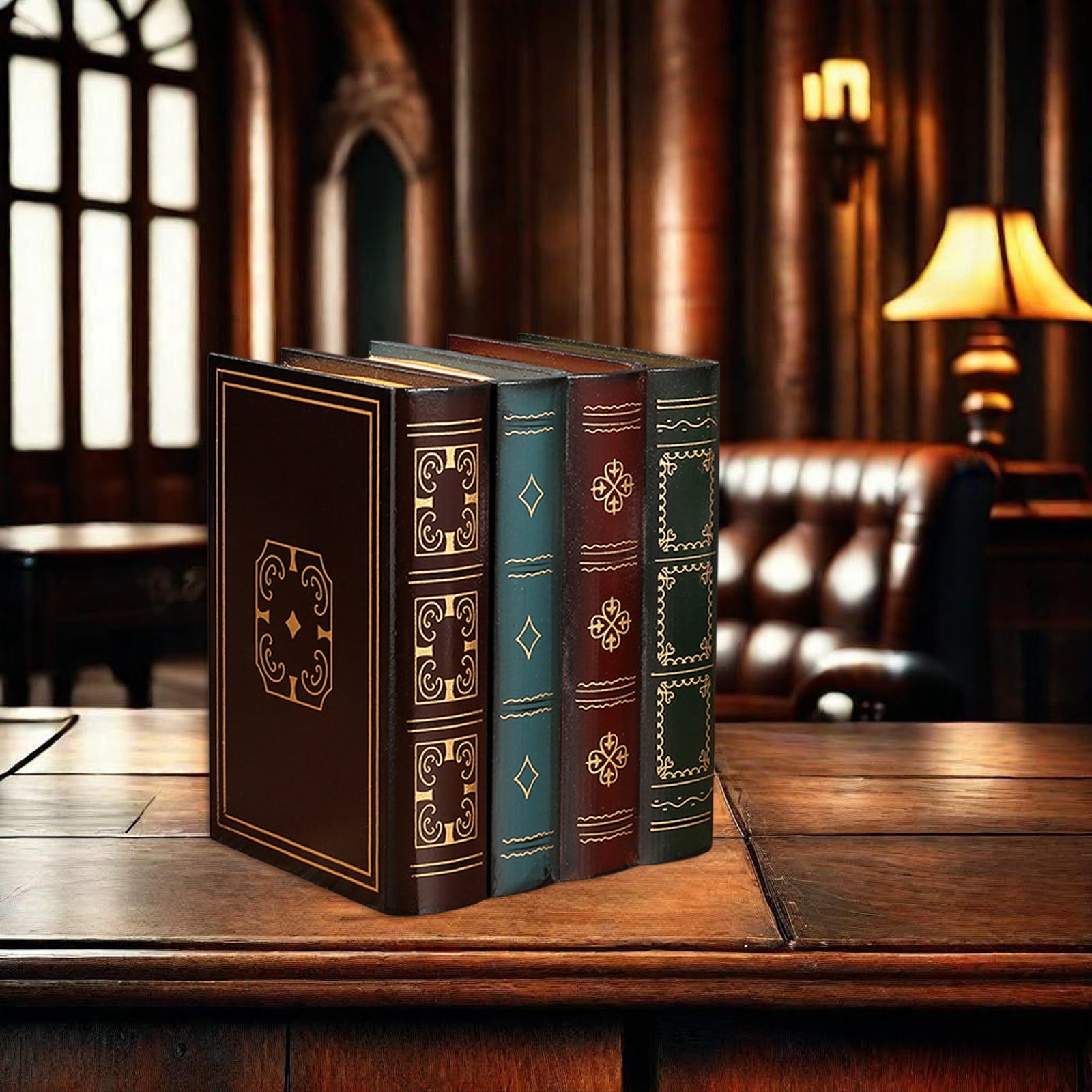 Vintage Wooden Fake Book Organizer, Multicolor Simulation Book Jewelry ...