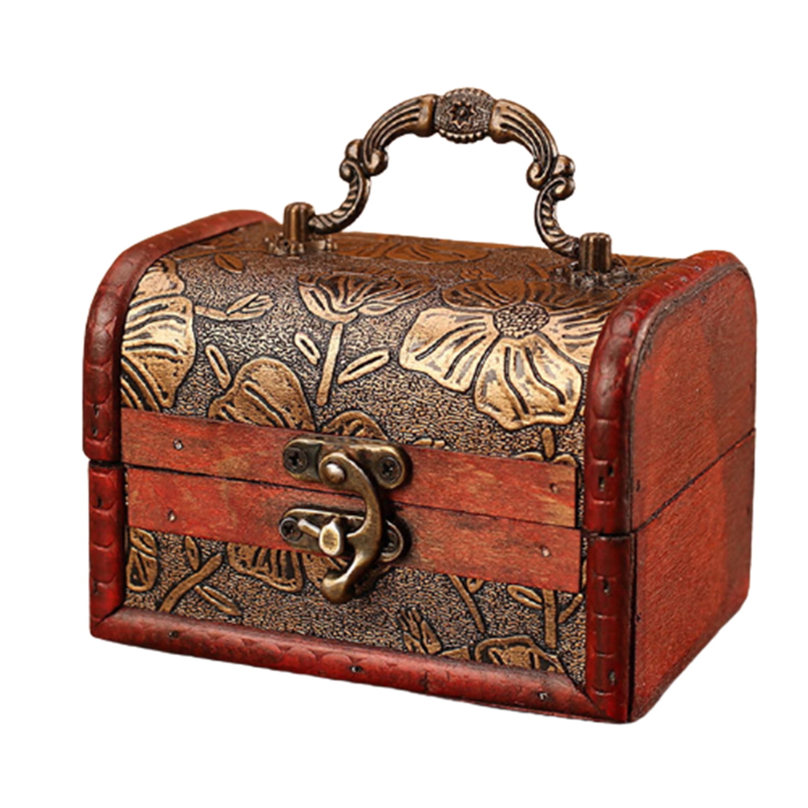 Vintage Wooden Jewelry Storage Box with Handle Multipurpose Keepsake ...