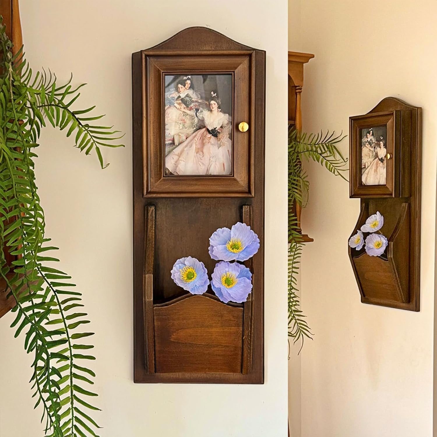Vintage Wooden Key Holder Cabinet,Wall-Mounted Decorative Key Hooks ...