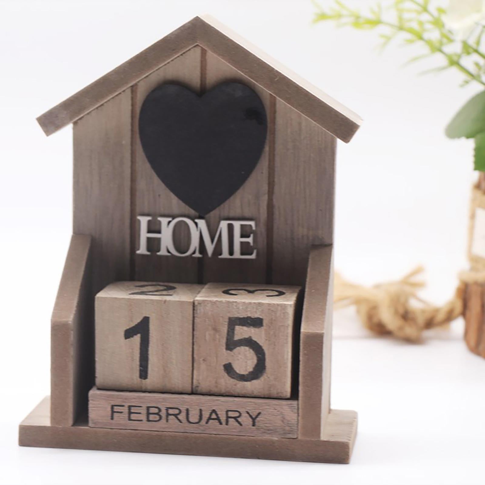 Vintage Wooden Perpetual Calendar House Shaped Desk Decor With Heart ...