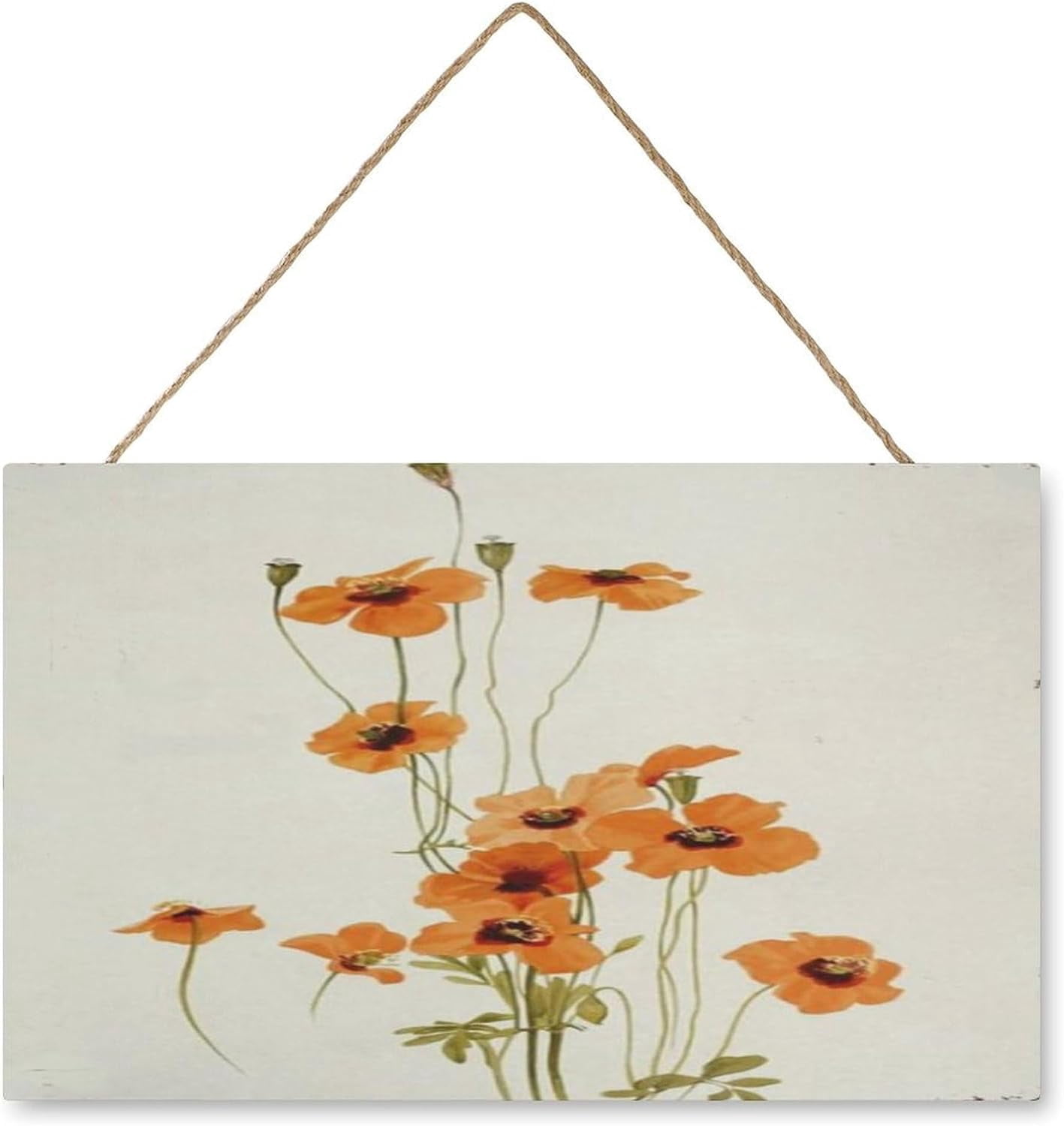 Vintage Wooden Sign Orange Poppy Flowers Botanical Valentine'S Day Sign ...