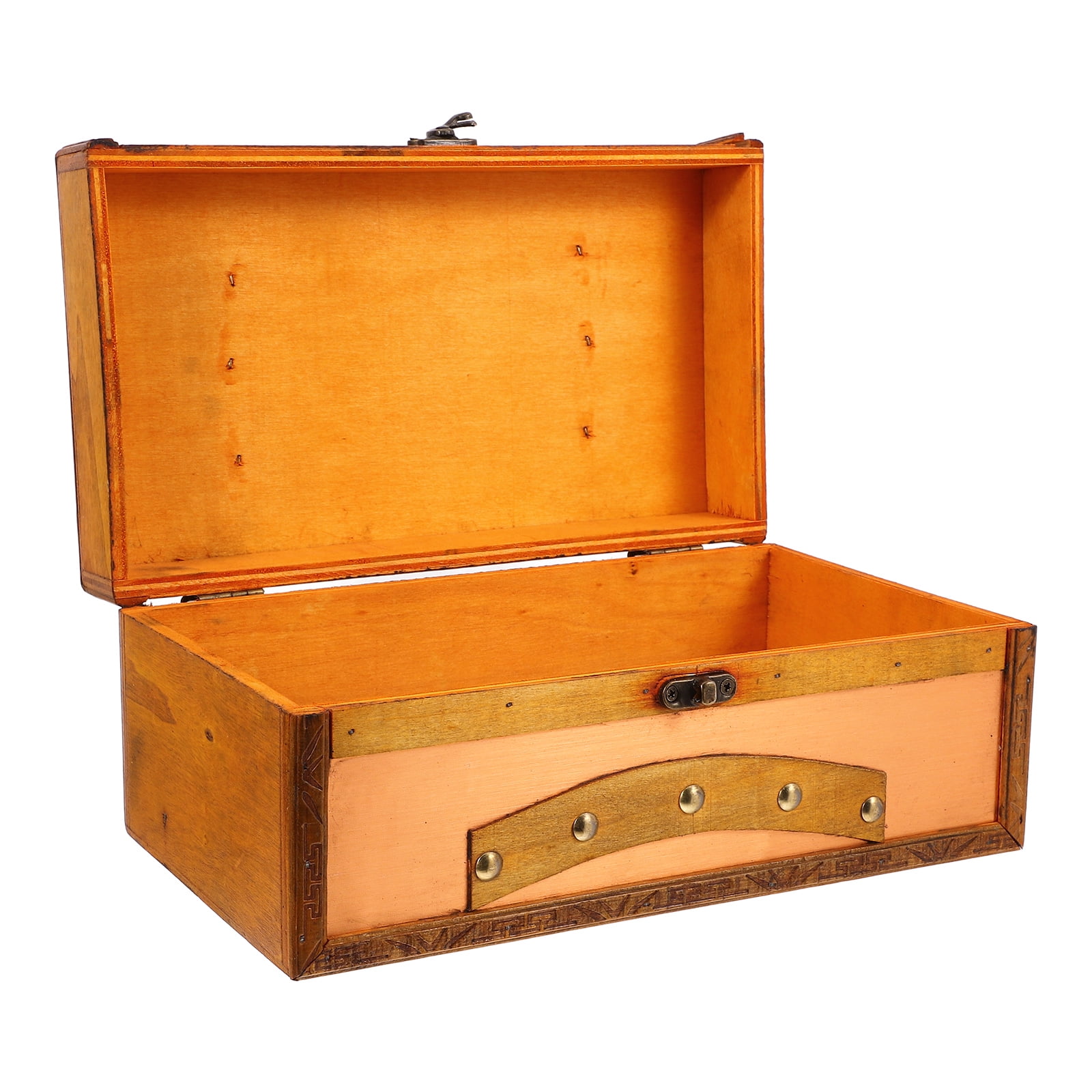 Vintage Wooden Storage Box Wood Treasure Chest With Lid Lock Retro ...