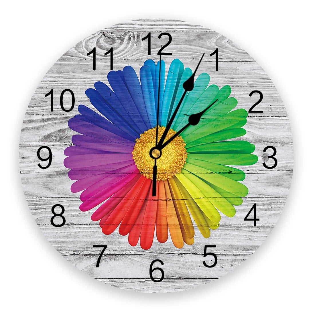 Vintage Wooden Texture Flowers Daisies Wall Clock Home Decor Bedroom ...
