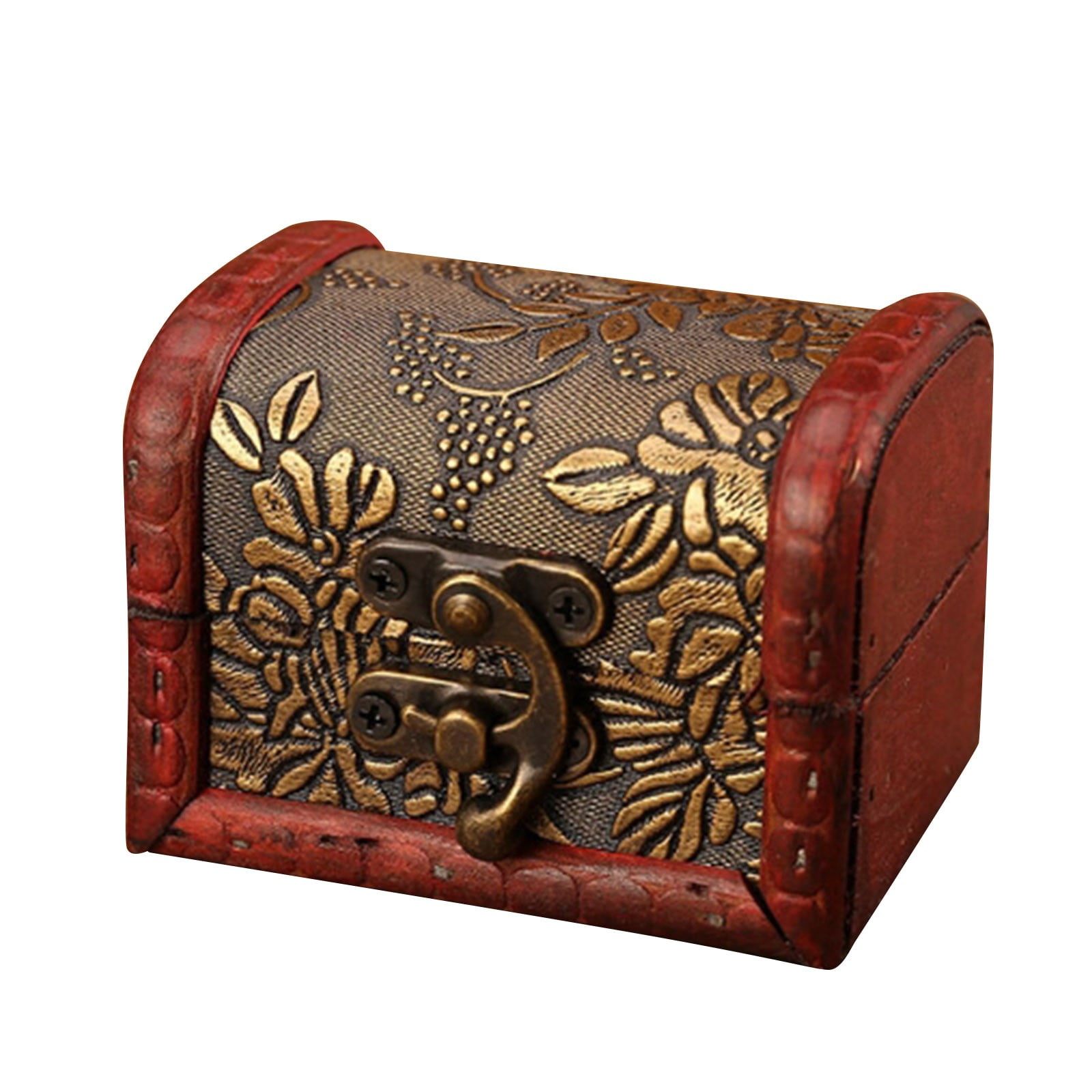 Vintage Wooden Treasure Chest Jewelry Box with Floral Carving, Antique ...