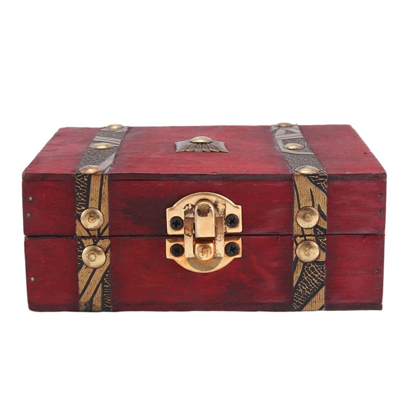 Vintage Wooden Treasure Chest Storage Box Lock Organizer Case Foldable ...