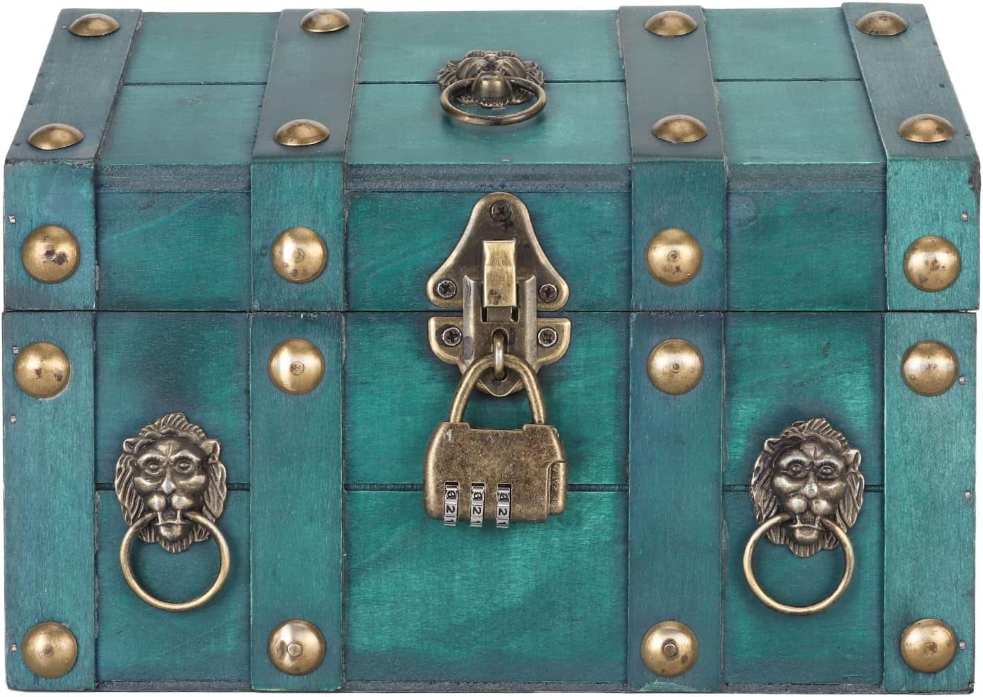 Vintage Wooden Treasure Chest Storage Box with Combination Lock, Green ...