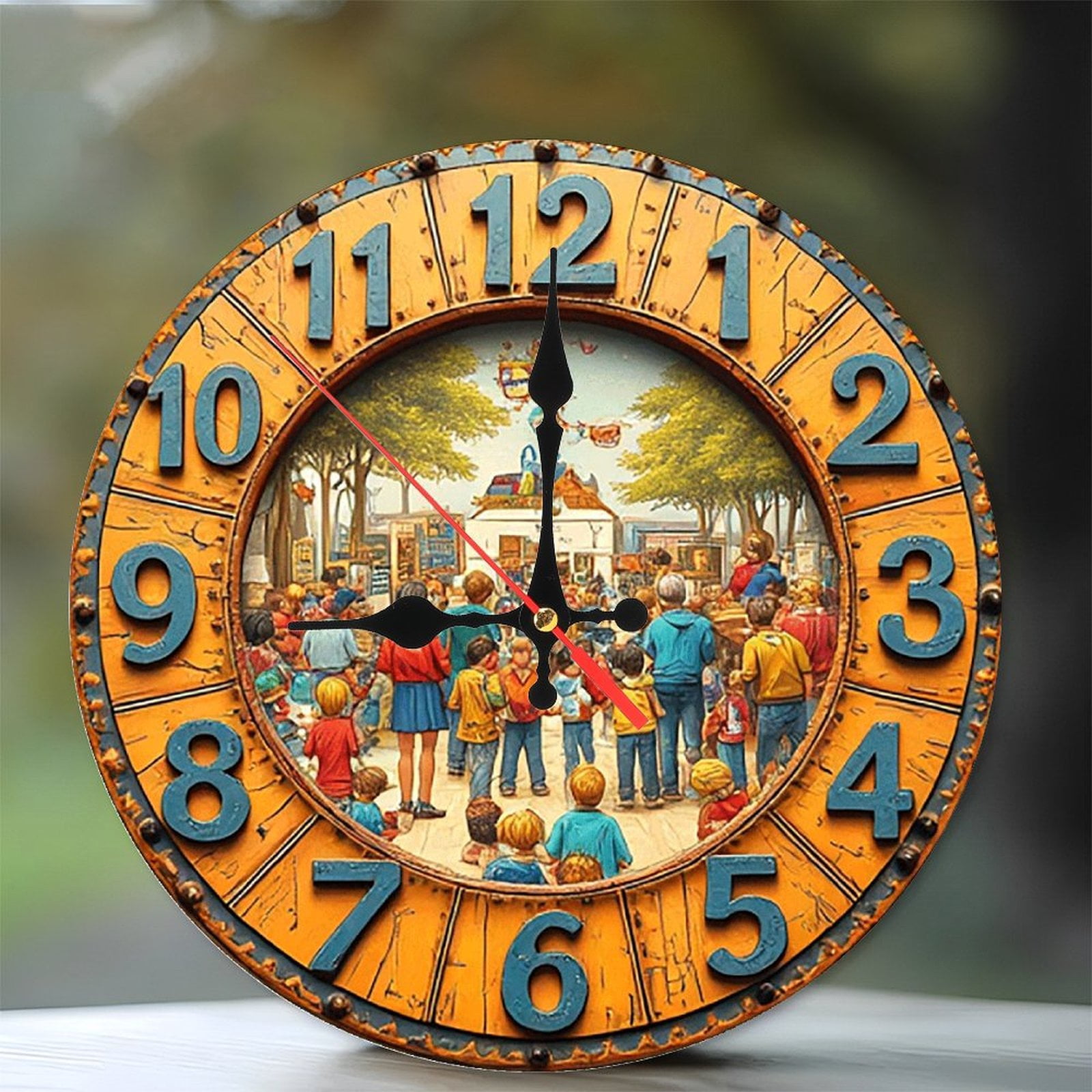 Vintage Wooden Wall Clock Children Scene Rustic Home Decor 10-Inch ...