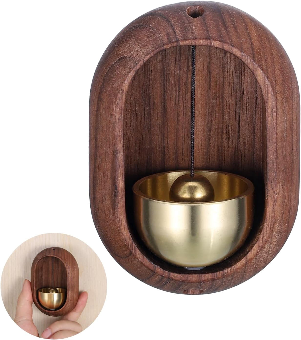 Vintage Wooden Wind Chime Doorbell with Brass Bell Door Chime, Wireless ...