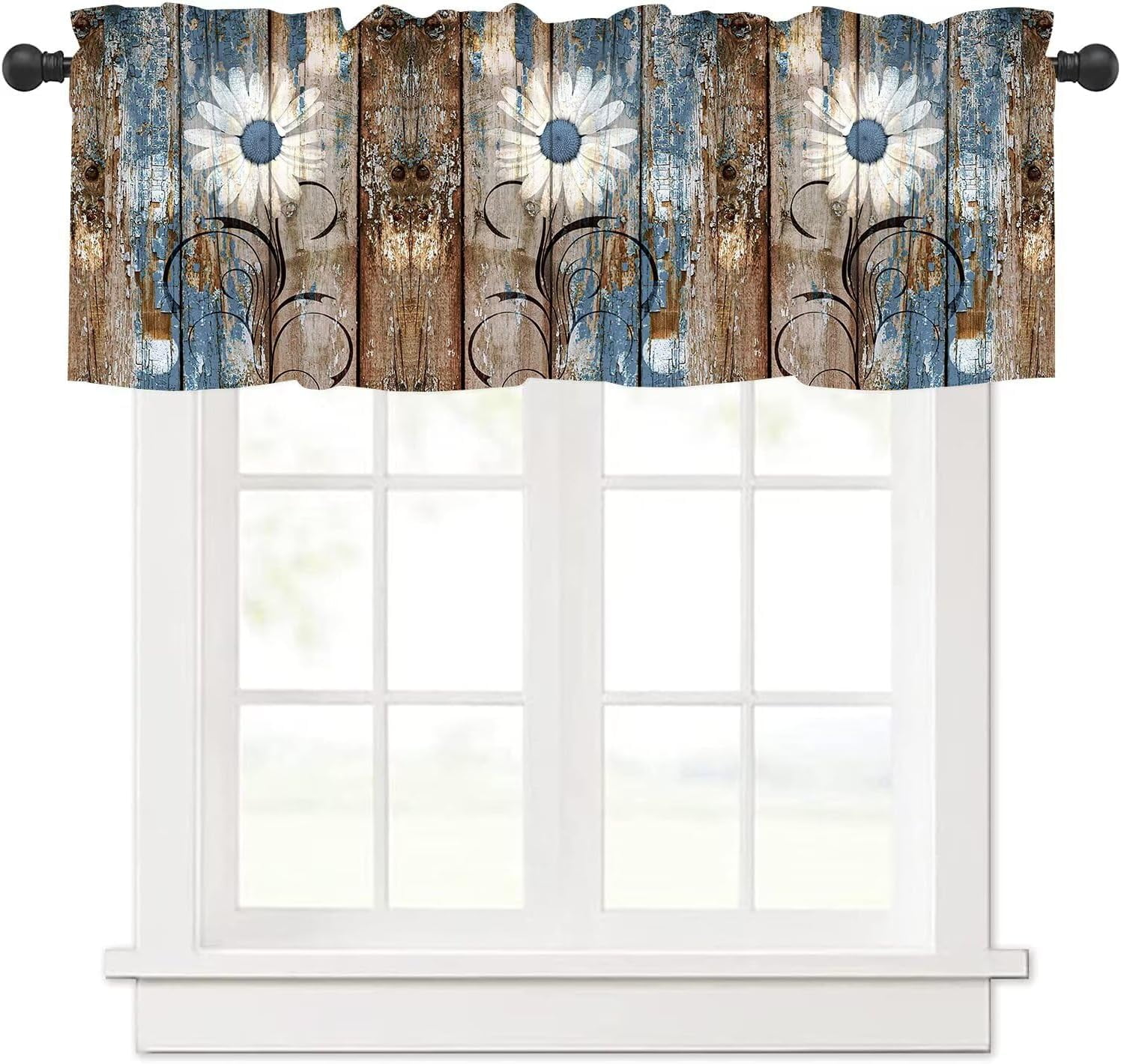 Vintage Wooden Wood Floral Valance Curtains Rustic Rustic Wooden ...