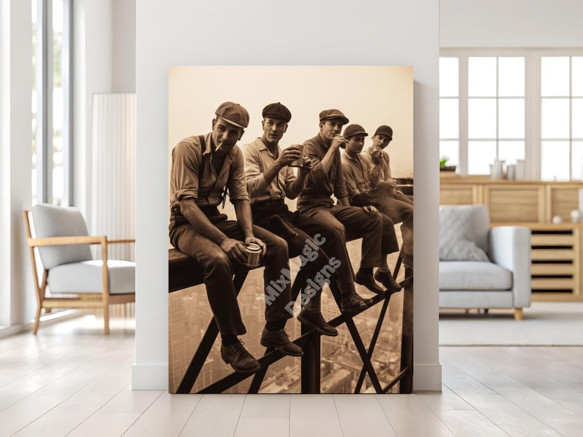 Vintage Worker Poster – 1930S Construction Workers On Steel Beams ...