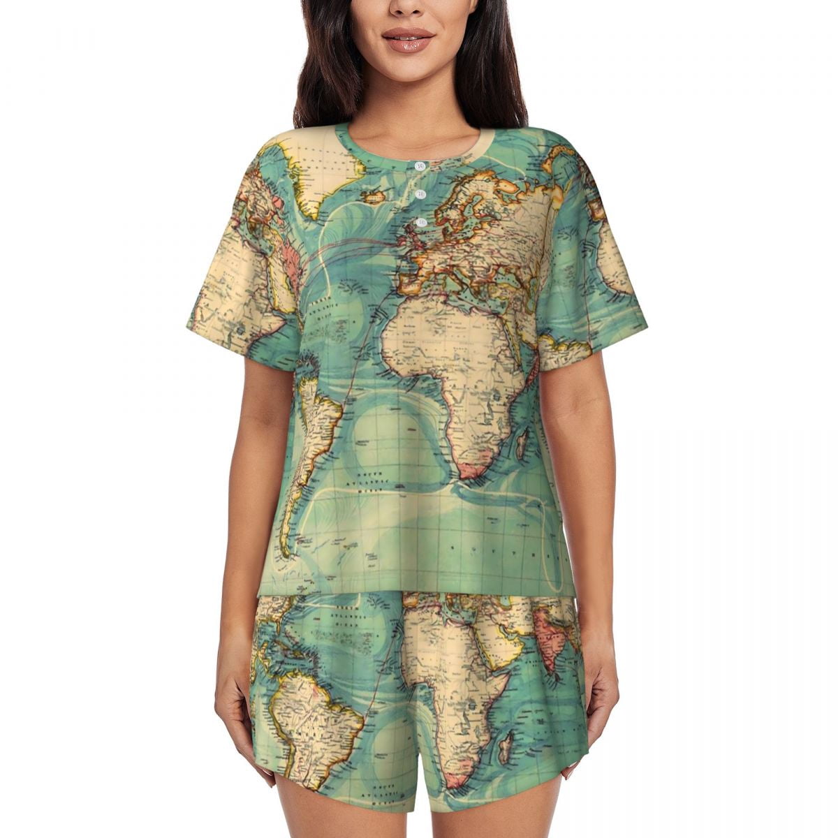 Vintage World Map 1801 Pajamas Summer 2 Piece Historical Map Vintage ...