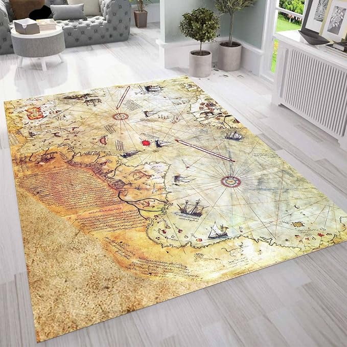 Vintage World Map Area Rug For Living Room Bedroom, Sea Map Old Style ...