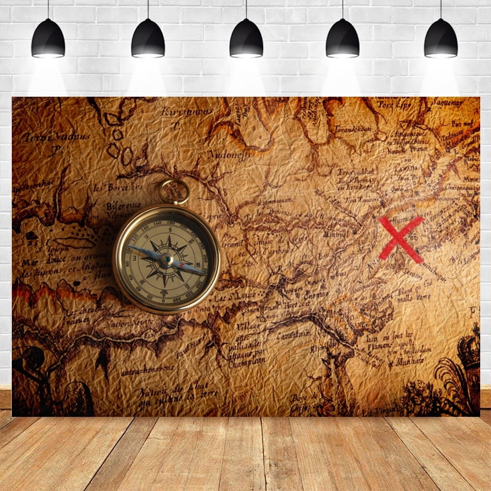 Vintage World Map Backdrop Pirate Airplane Compass World Travel Kids ...