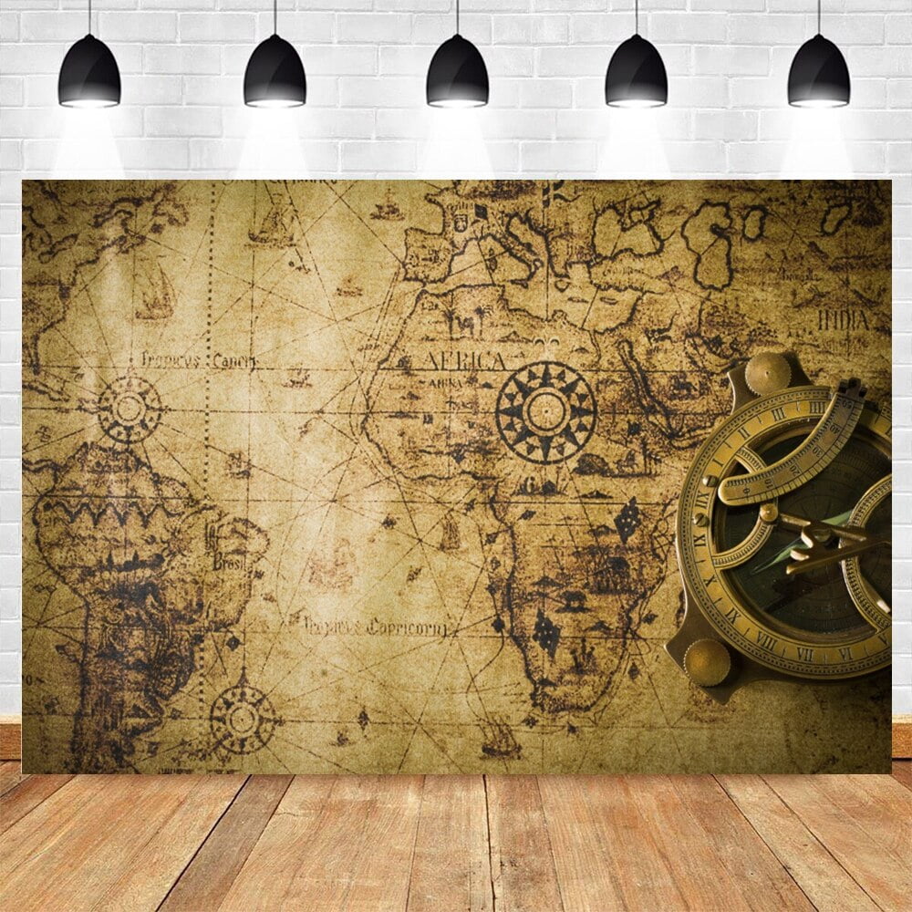 Vintage World Map Backdrop Pirate Airplane Compass World Travel Kids ...