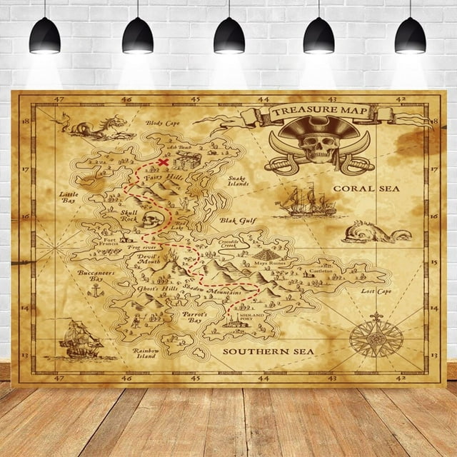 Vintage World Map Backdrop Pirate Airplane Compass World Travel Kids ...